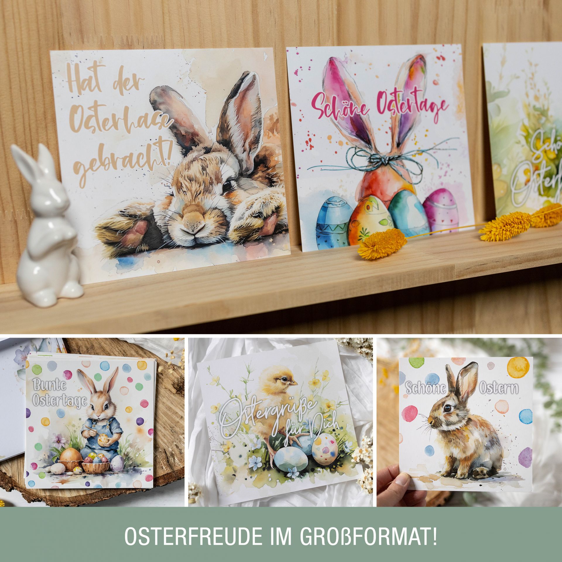 XXL Osterkarten Set mit Umschlägen - Fröhliche Frühlingsmotive, Premium-Qualität