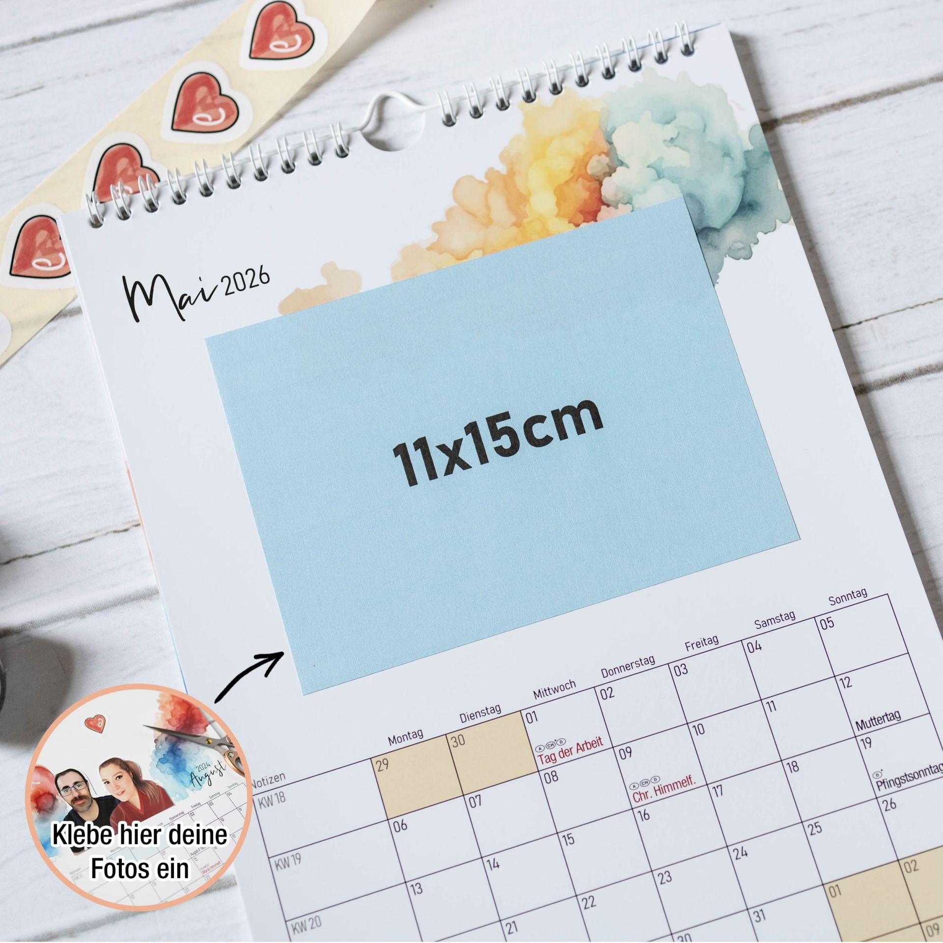 DIY Bastelkalender 2026 – A4 Format, Aquarell Design